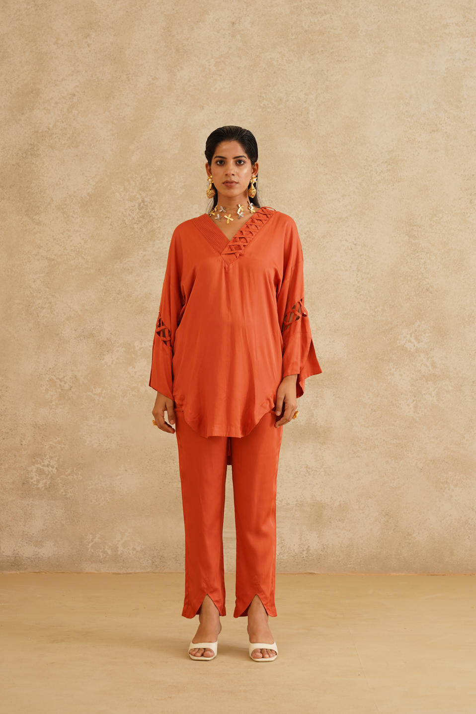Rust Solid Criss-Cross Set – Vahni By Varnika Chadha